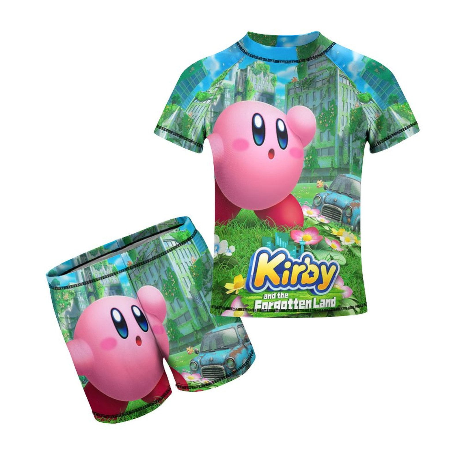 Kirby Boys Two Piece Rash Guard Swimsuits Kids Short Sleeve Swimwear Sets Bathing Suit - Walmart.com