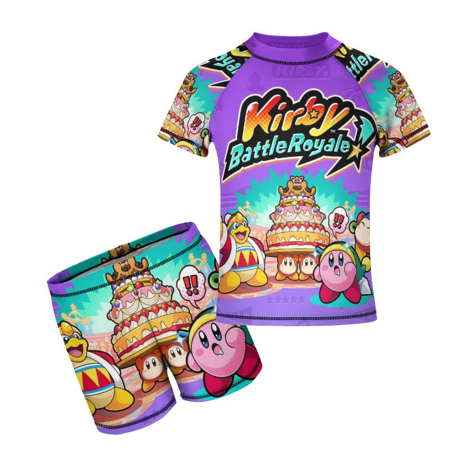 Kirby Boys Two Piece Rash Guard Swimsuits Kids Short Sleeve Swimwear ...