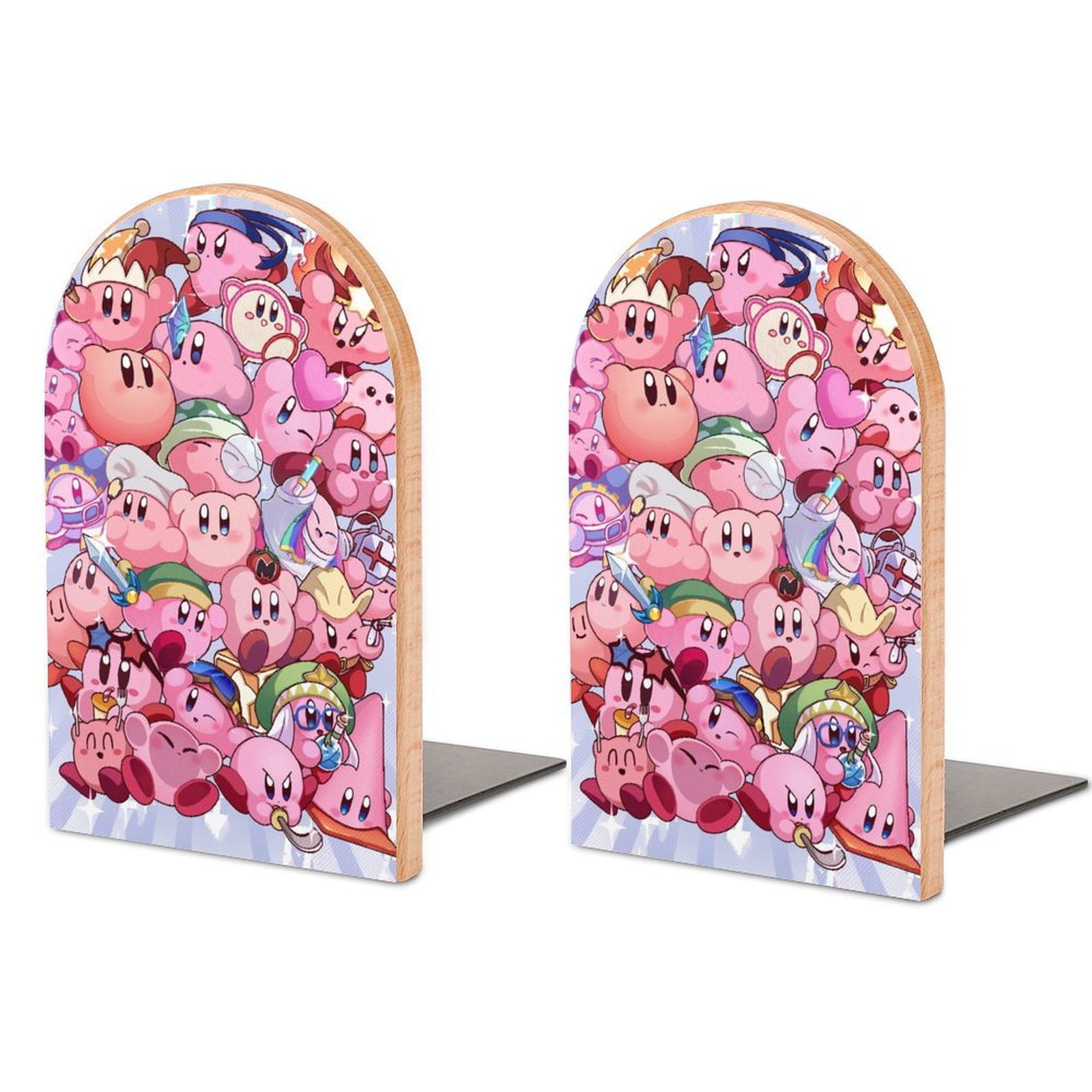 Kirby Cartoon Poster Bookends Wood Book Divider Decor Shelves Non-Skid ...