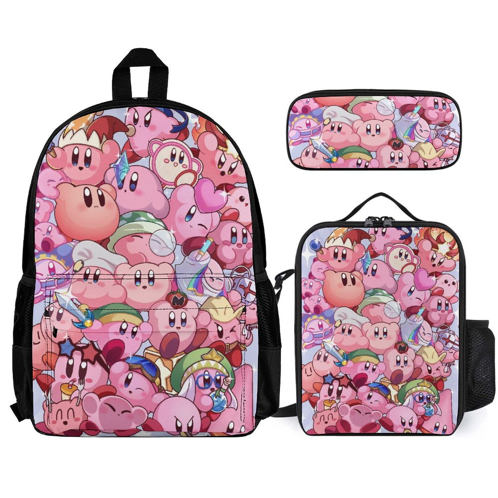 Kirby Cartoon Poster Schoolbag 3-Pieces Set With Pencil Case Lunch Bag ...