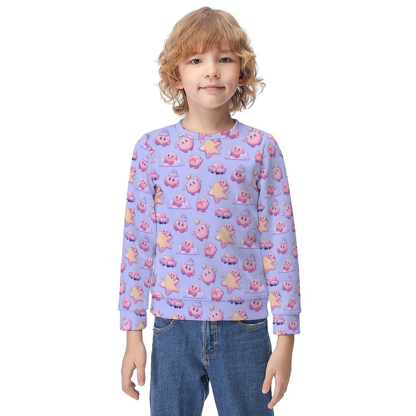 Kirby Character Pattern Hoodie for Kids 3D Printed Pullover Sweatshirts Sweater Round Neck ...