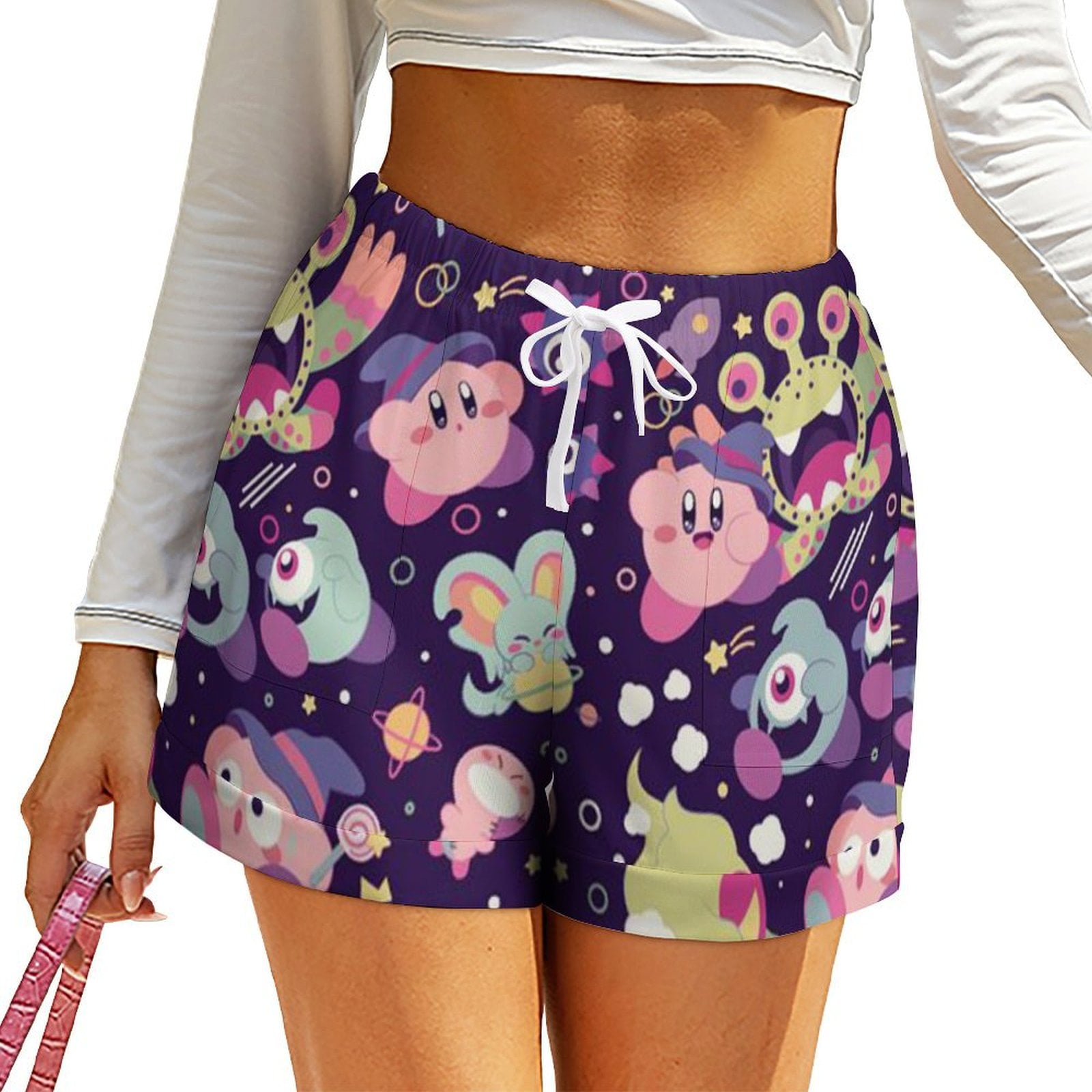 Kirby Character Women's Leg Shorts Drawstring Elastic High Waist Loose ...