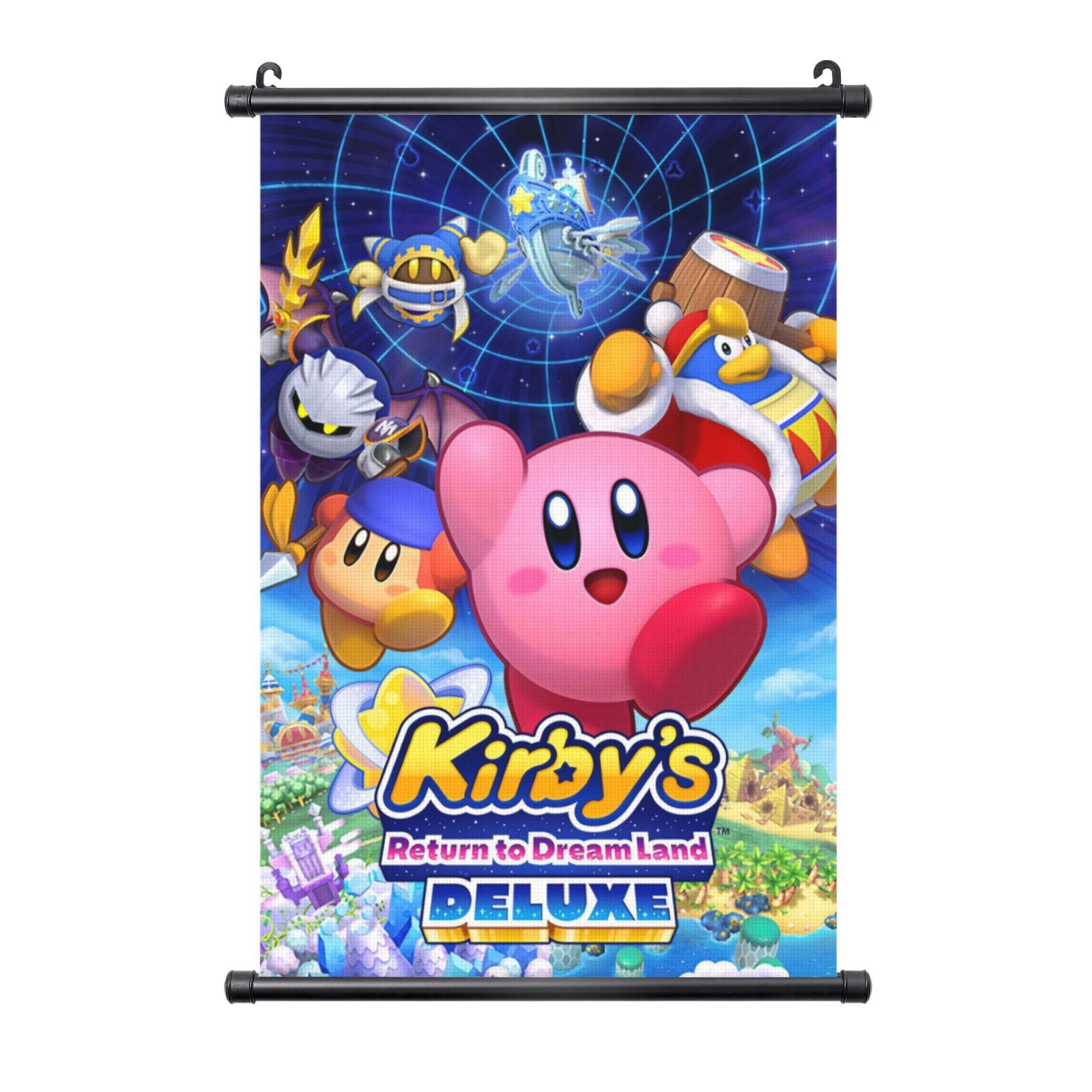 Kirby Deluxe Game Black Plastic Shaft Hanging Poster Canvas Wall ...