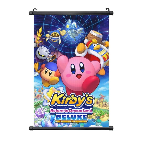 Kirby Deluxe Game Black Plastic Shaft Hanging Poster Canvas Wall ...