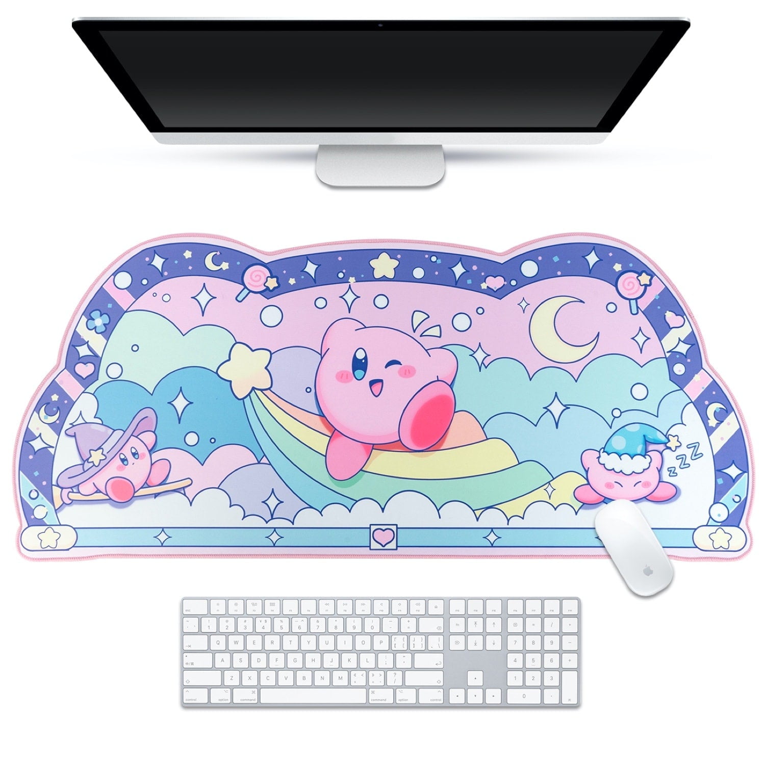 Kirby Large Gaming Mousepad - Blue Anime Desk Mat for PC, Laptop, Work ...