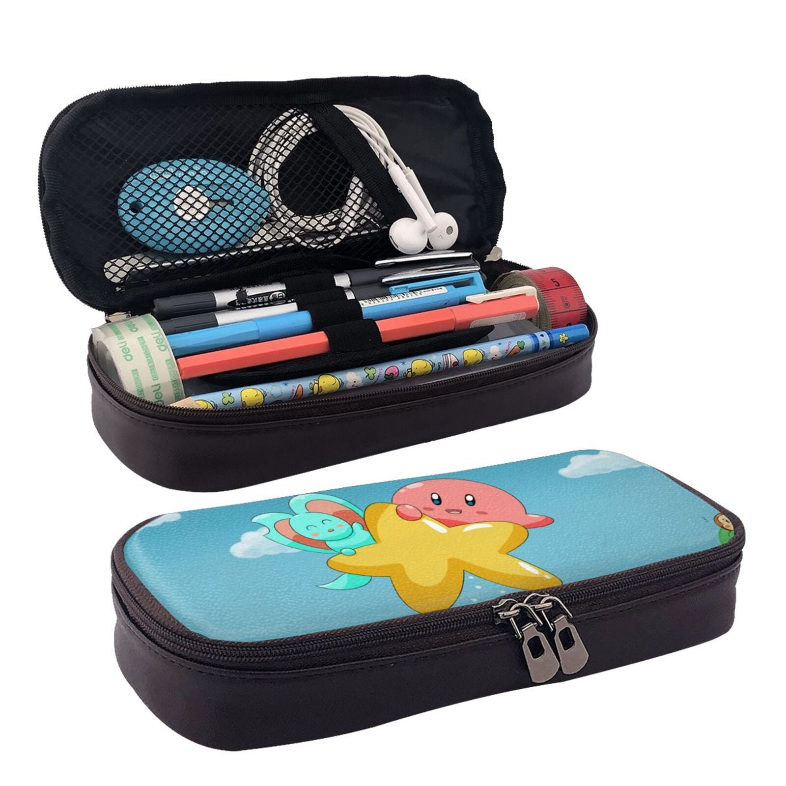 Kirby Game Brown Pencil Case Student Leather Pen Bag Holder Stationery ...