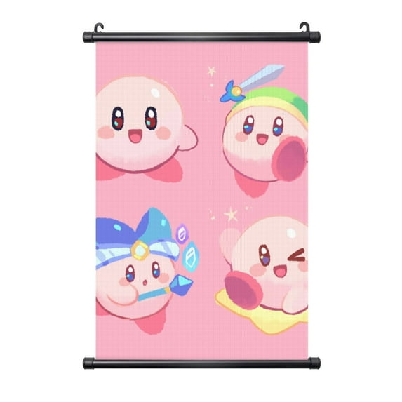 Kirby Game Play Black Plastic Shaft Hanging Poster Canvas Wall Hanging ...