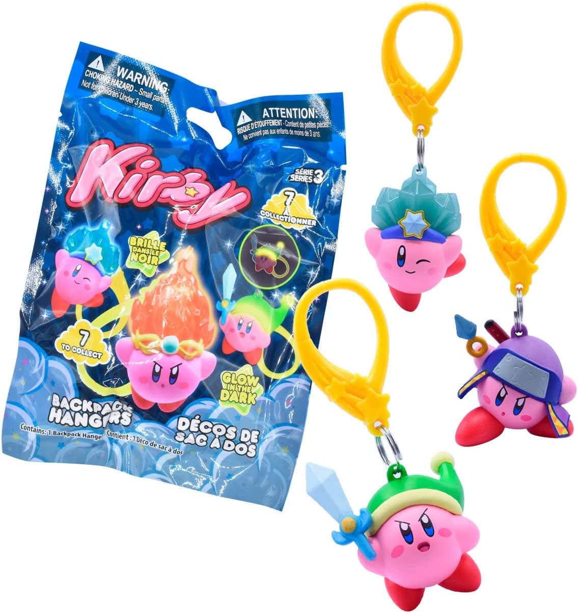 Kirby Glow-in-the-Dark Backpack Bag Charm, Multicolor, 3-in-1 Random ...