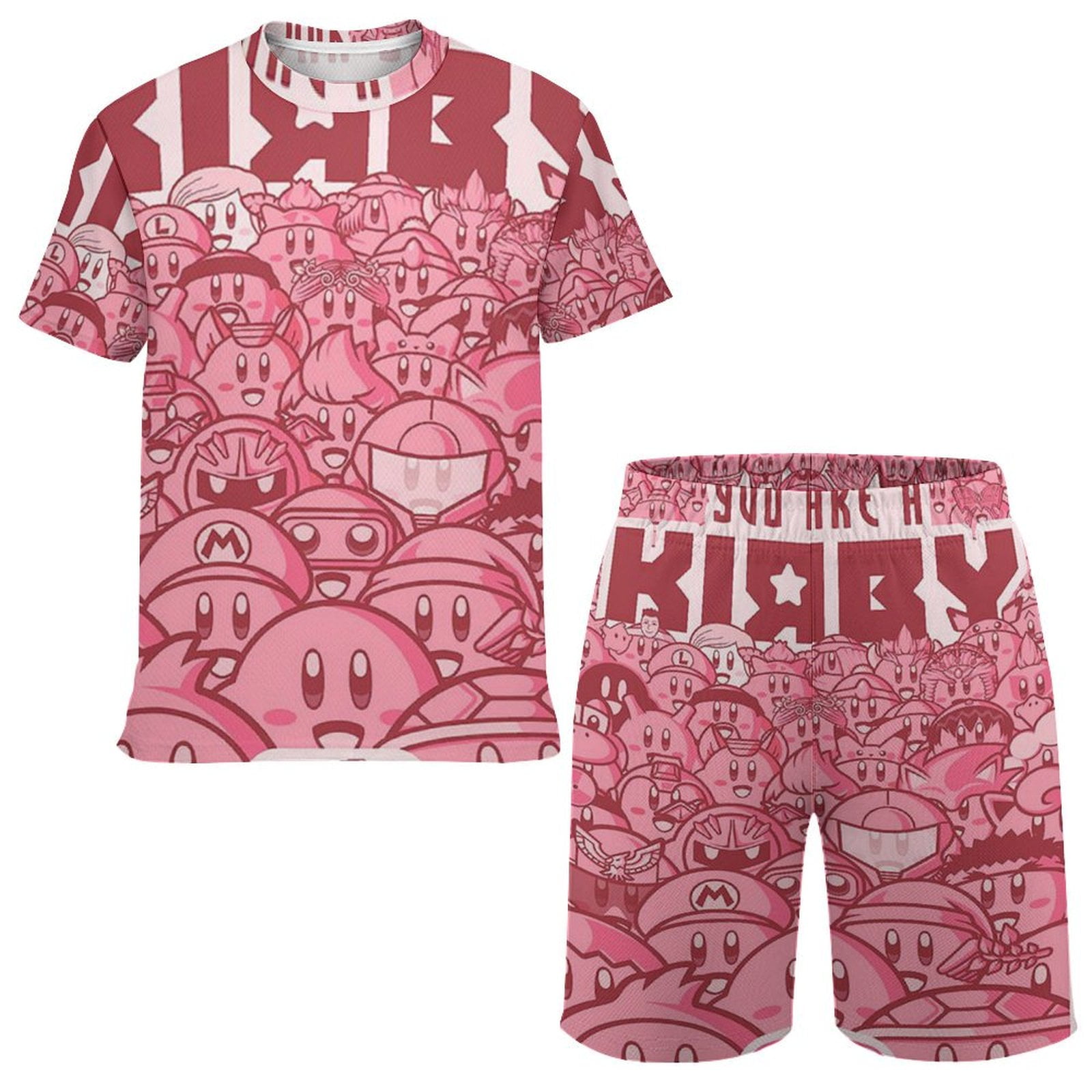 Kirby Kids Short Sleeve T-Shirt And Shorts Outfit Set Athletic Mesh ...