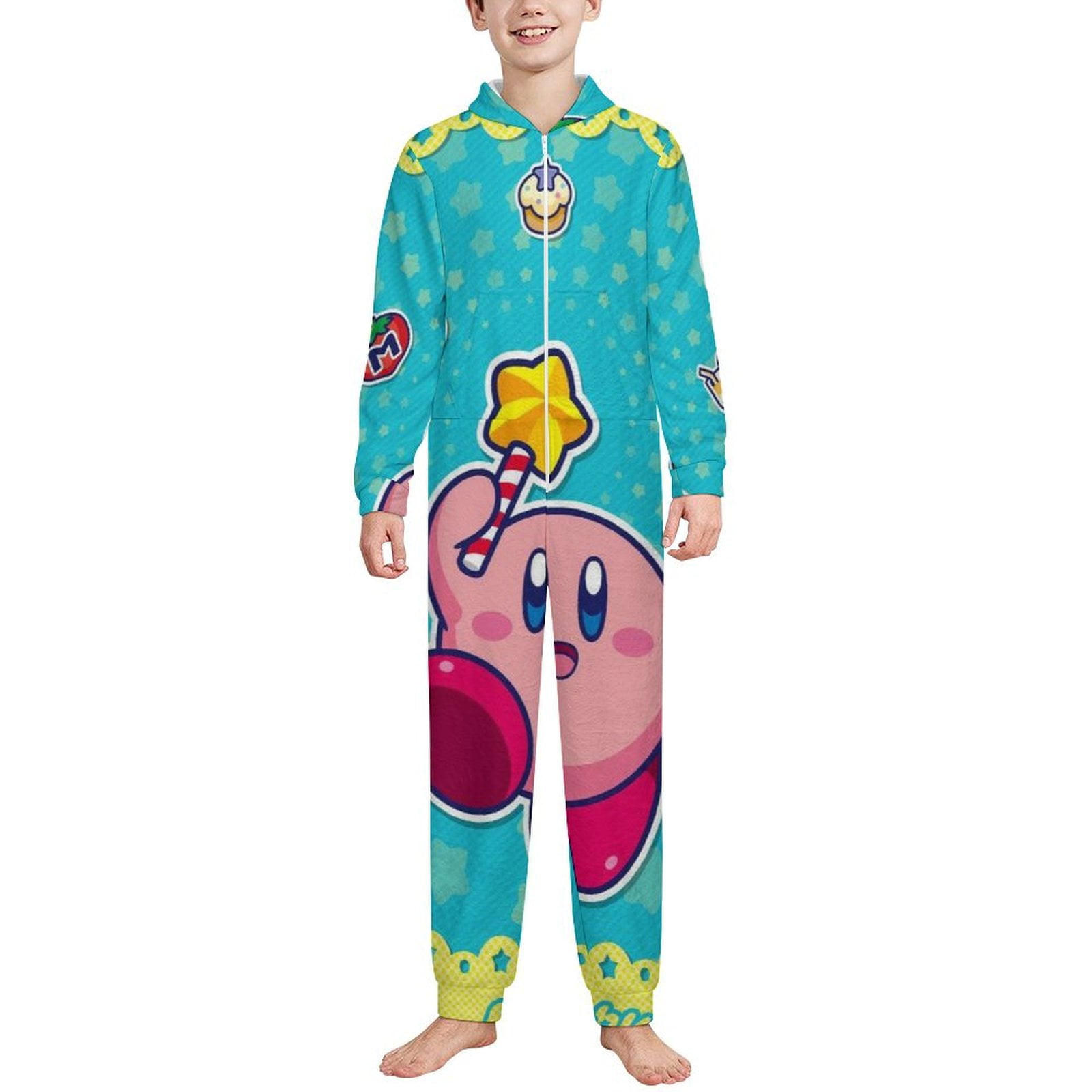 Kirby One Piece Pajama Hooded Union Suit PJs Sleepwear - Walmart.com