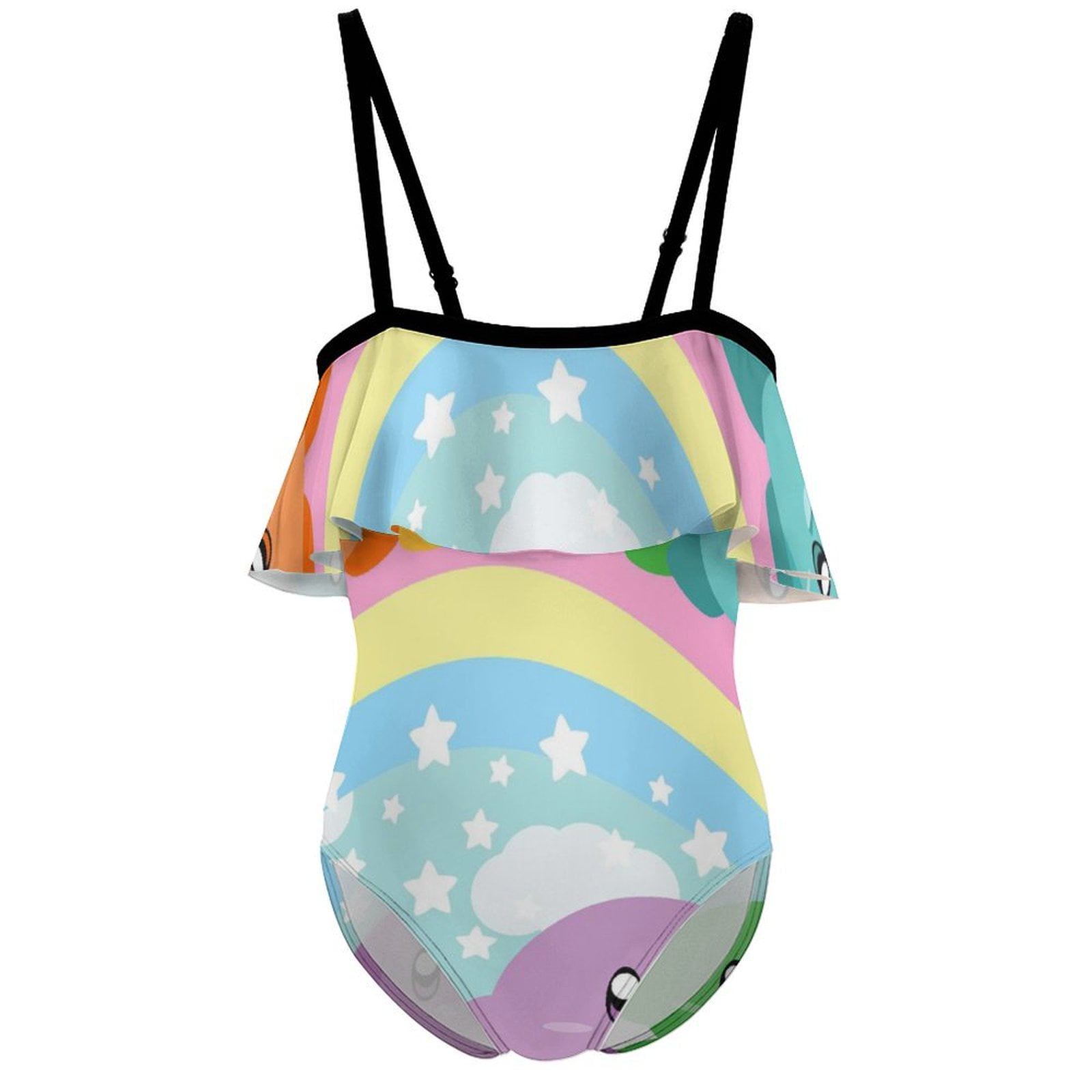 Kirby Rainbow Children's Swimsuit Adjustable Off Shoulder Ruffle ...