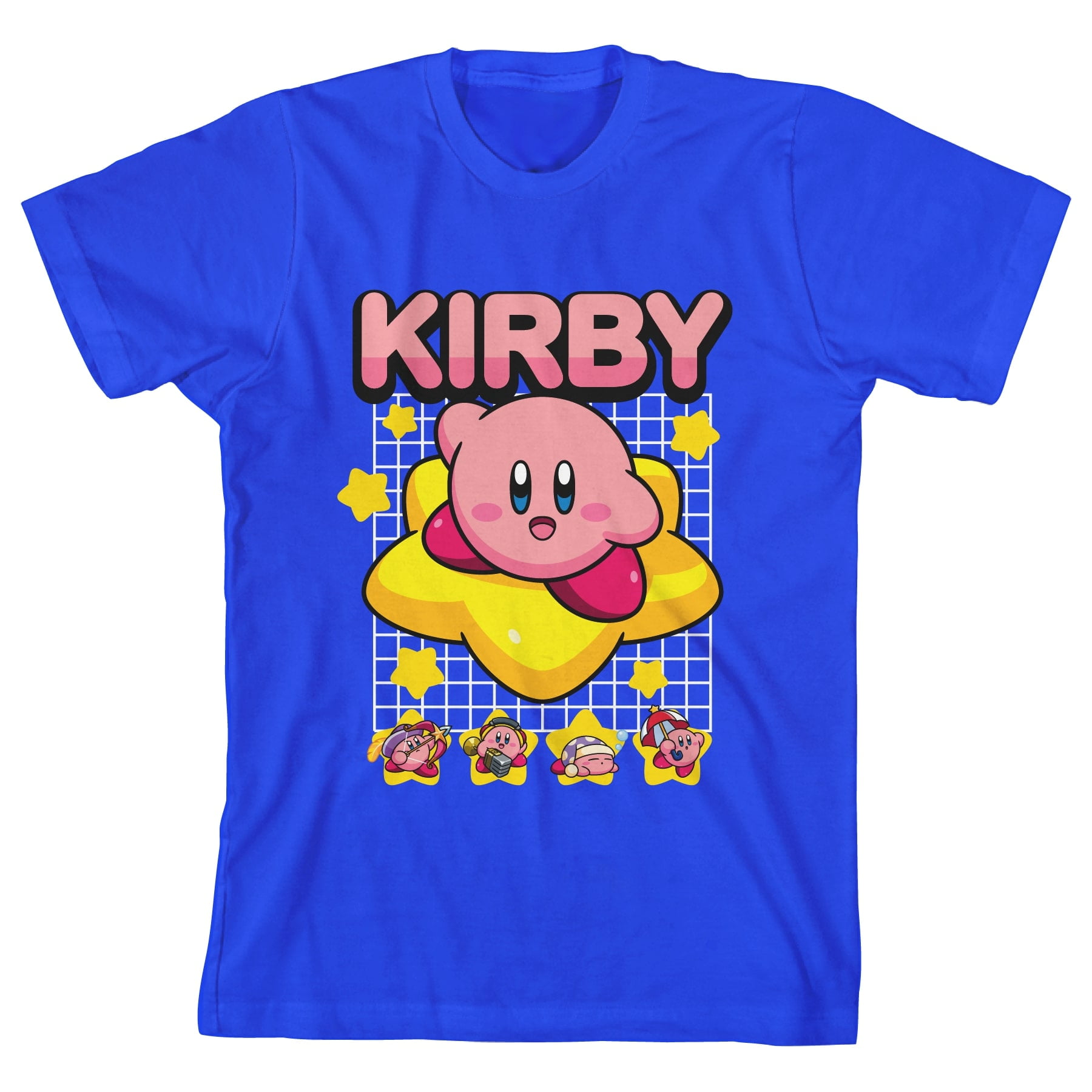 Kirby Riding Warp Star Grid Background Boy's Royal Blue T-Shirt-XS ...