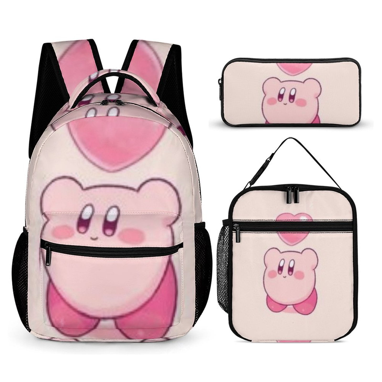 Kirby School Backpack with Lunch Box and Pencil Cas Backpack Set Cute ...
