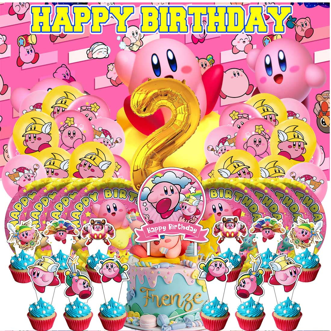 Kirby Star Balloons Party Supplies 2nd Decor Tableware Birthday Cake ...