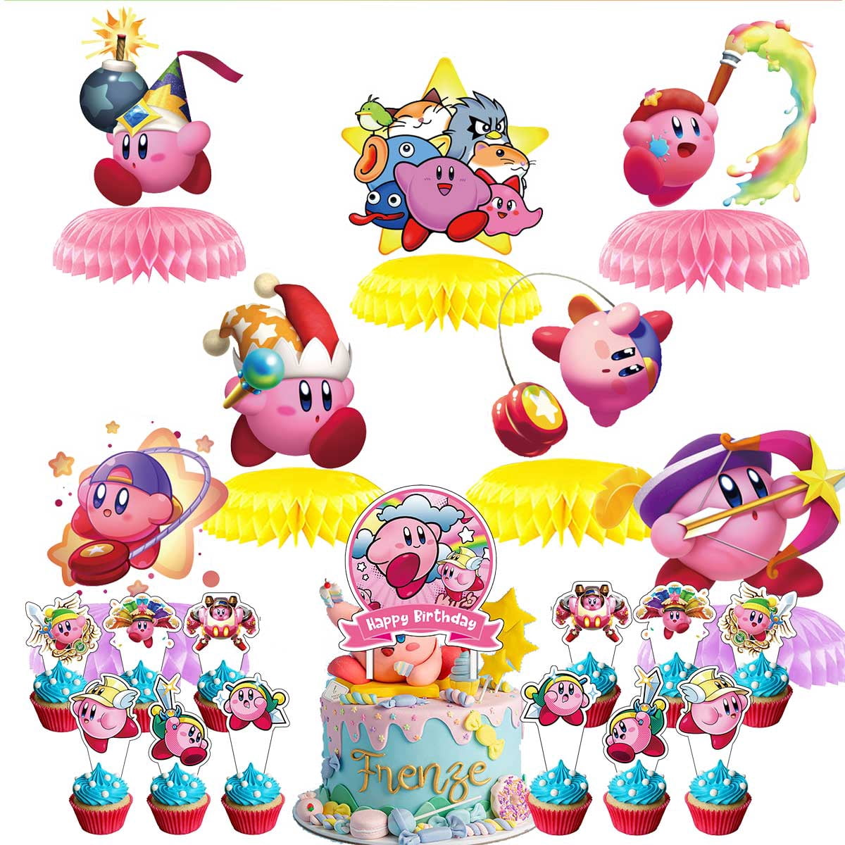 Kirby Star Party Decor Supplies Honeycomb Centerpieces Table Toppers ...