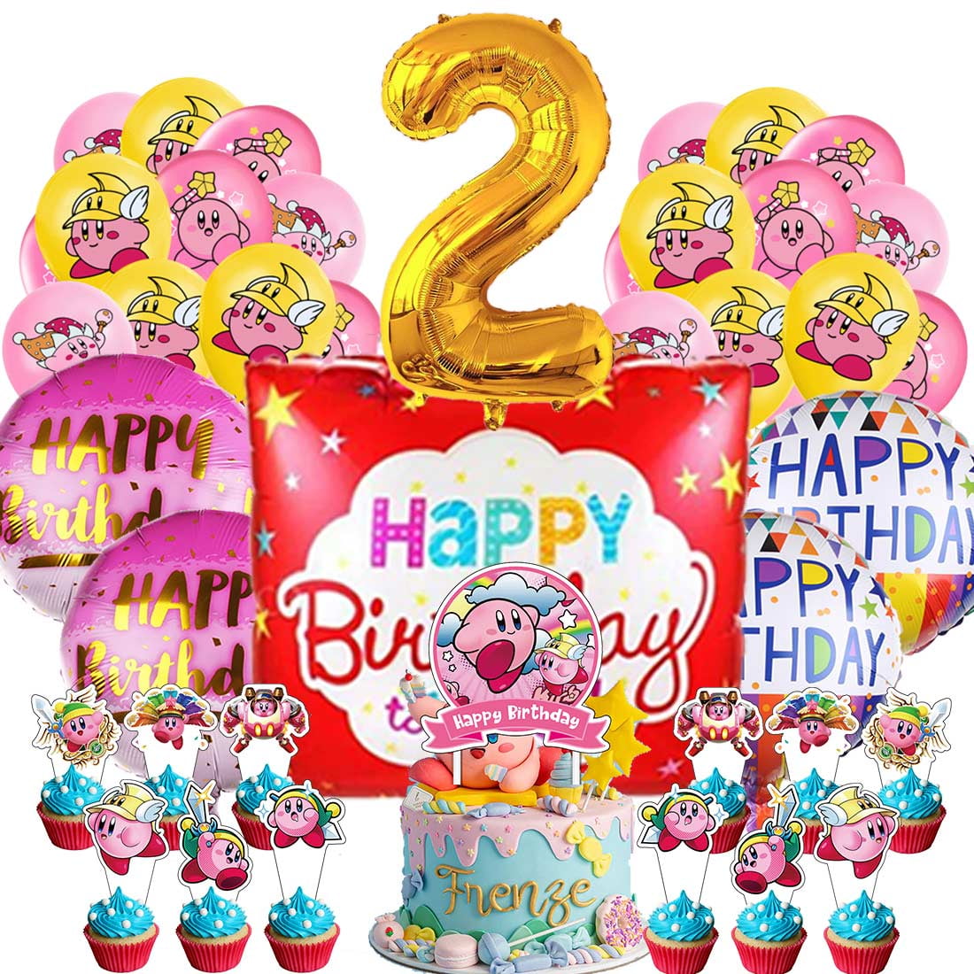 Kirby Star Party Supplies 2nd Decor Kit Balloons Birthday Cake Topper ...