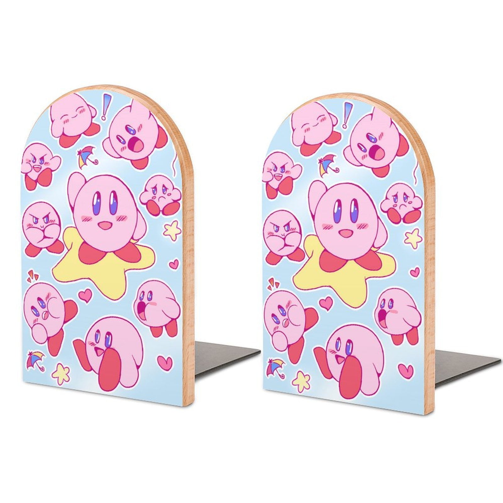 Kirby Star Pattern Bookends Wood Book Divider Decor Shelves Non-Skid ...