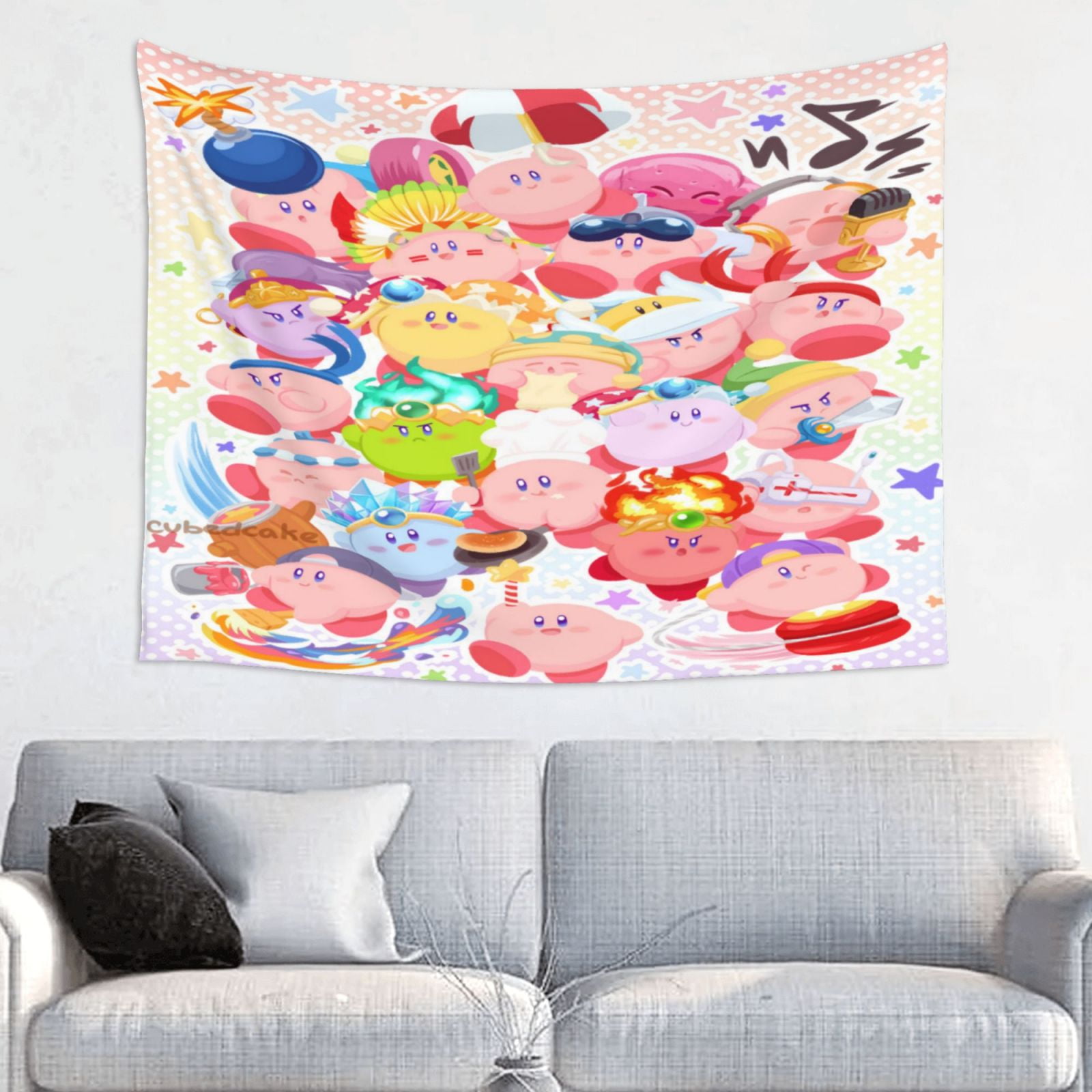 Kirby Wall Tapestry Cartoon Poster for Bedroom Aesthetics Funny Decor ...