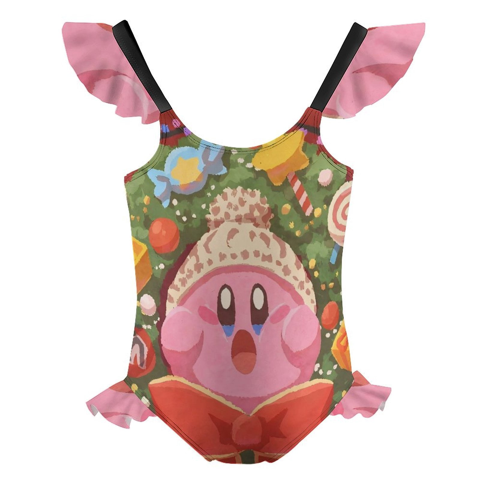 Kirby swimsuit for Girl Cute Teen Girls One Piece Ruffle Trim Bathing ...