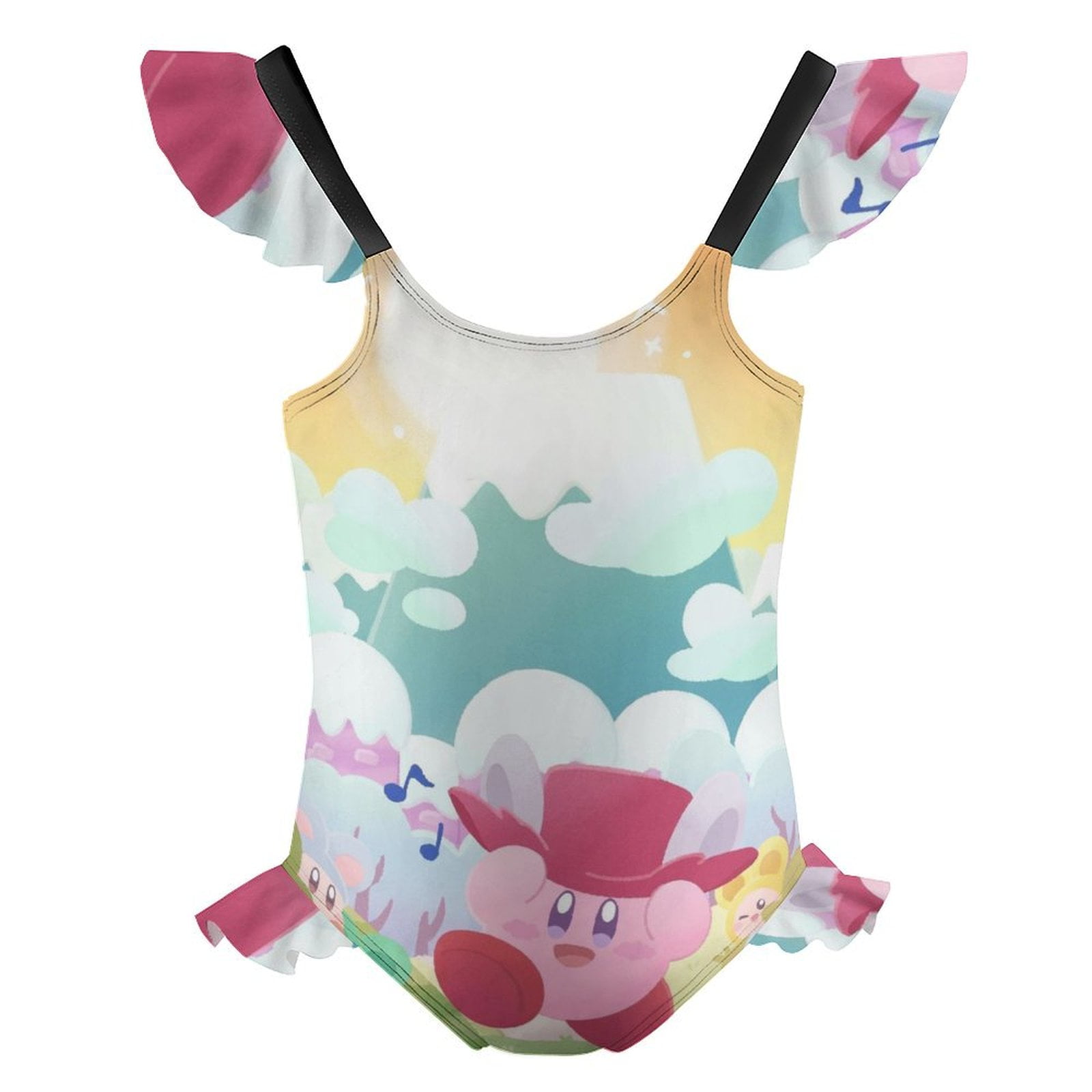 Kirby swimsuit for Girl Cute Teen Girls One Piece Ruffle Trim Bathing ...