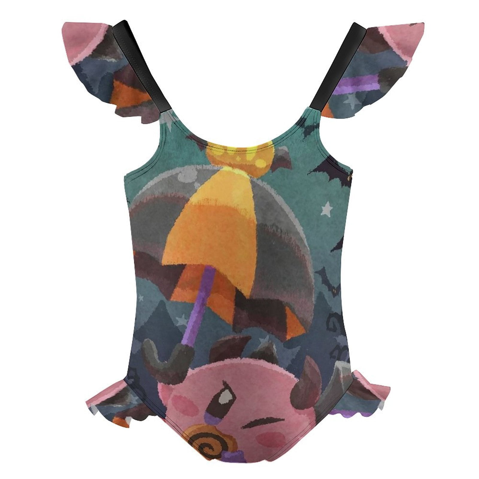 Kirby swimsuit for Girl Cute Teen Girls One Piece Ruffle Trim Bathing ...
