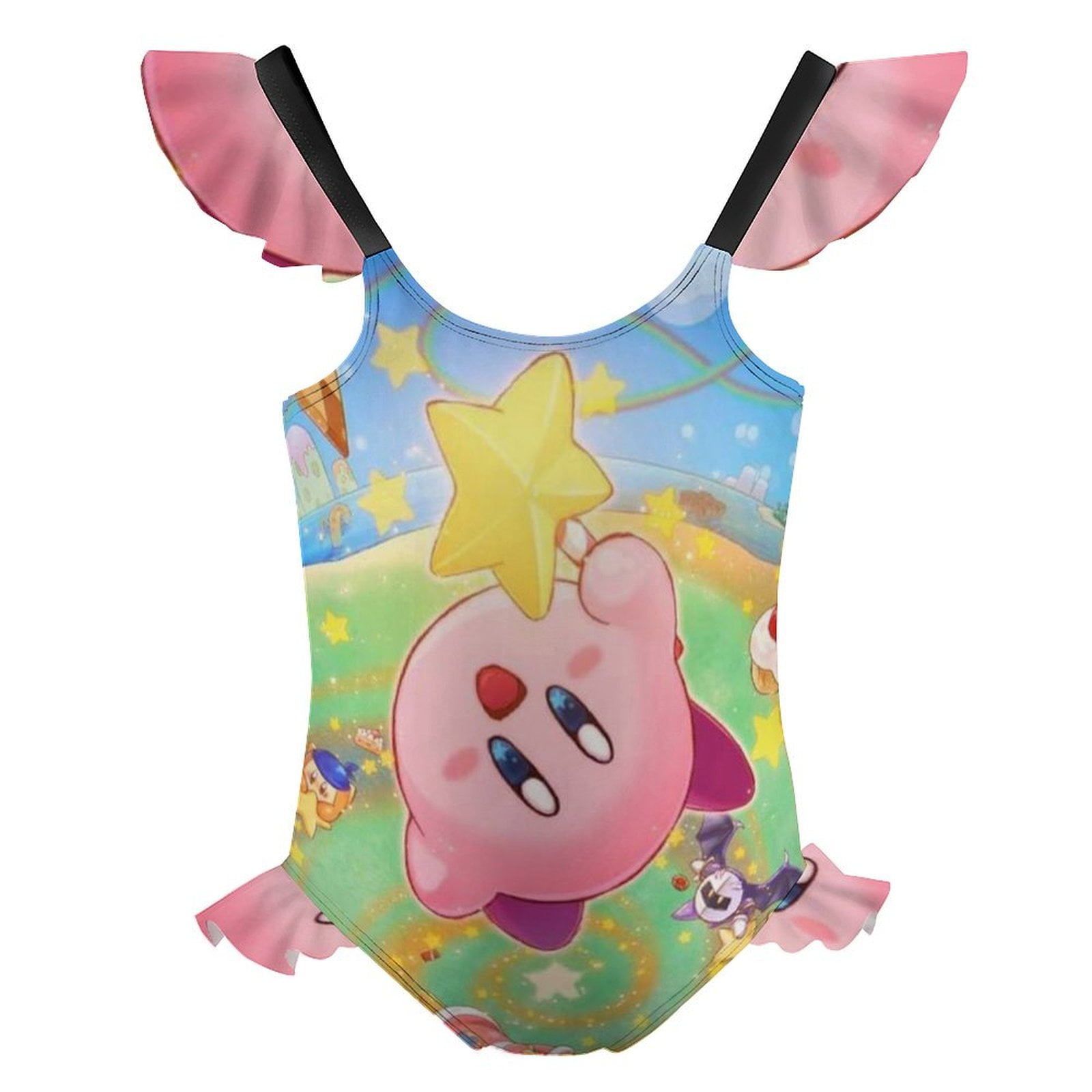 Kirby swimsuit for Girl Cute Teen Girls One Piece Ruffle Trim Bathing ...