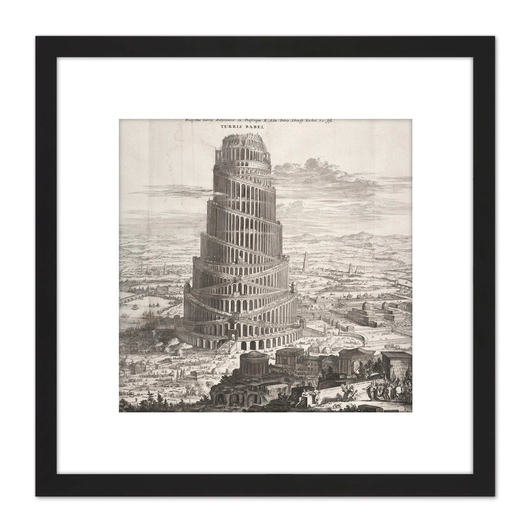 Kircher Tower Babel Biblical Myth Engraving 8X8 Inch Square Wooden ...