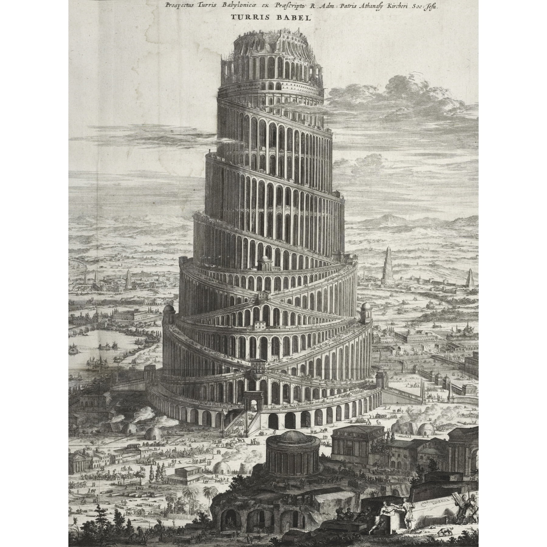 Kircher Tower Babel Biblical Myth Engraving Extra Large XL Wall Art ...