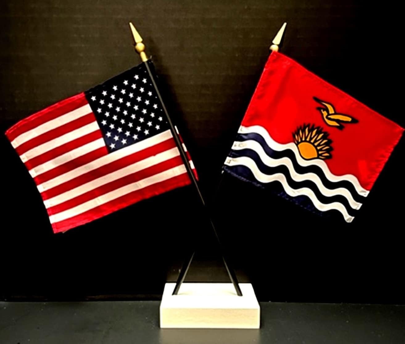 Kiribati Desk Flag Set; Contains One USA and One Country Flag with a ...