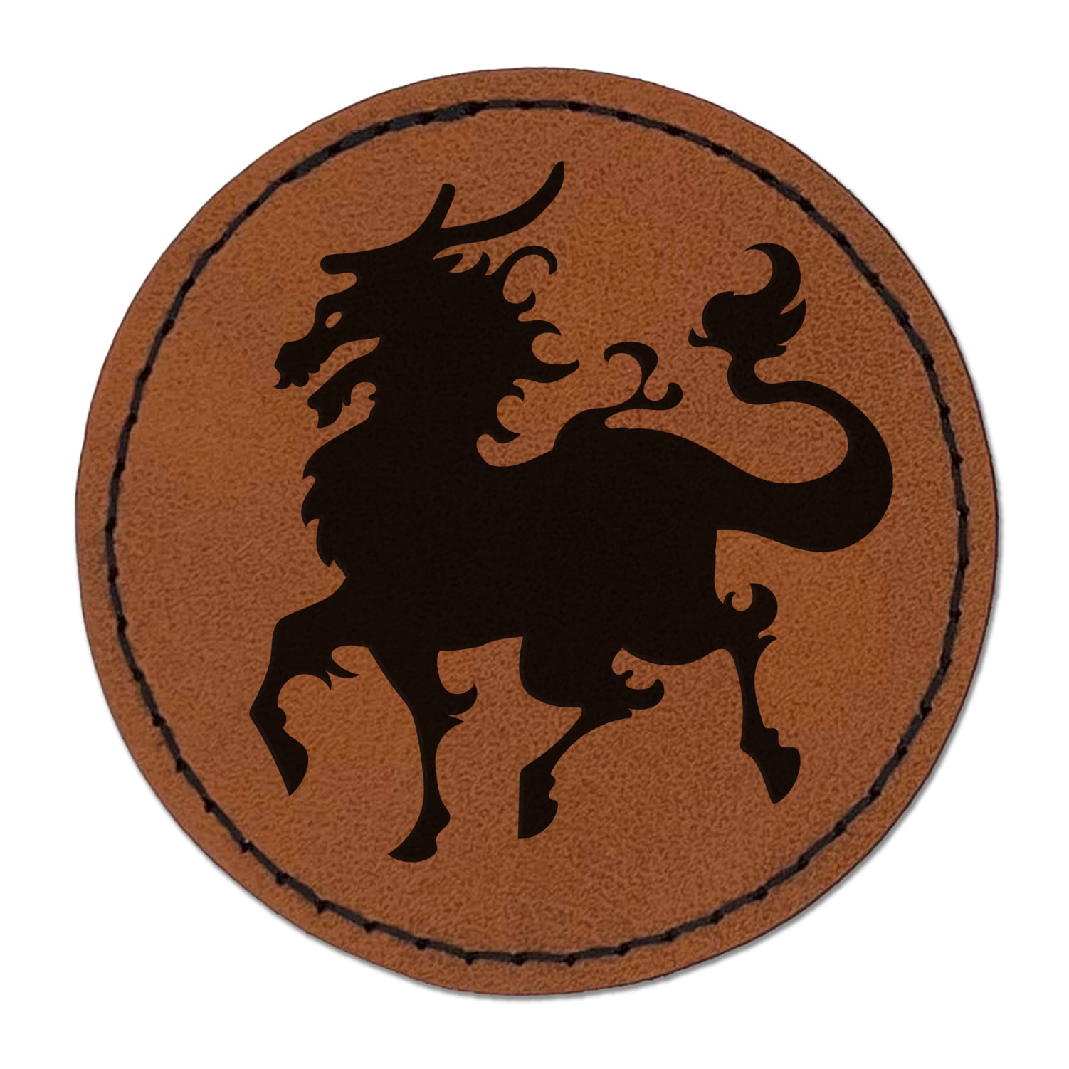 Kirin Qilin Mythical Asian Dragon Horses 2.5" Faux Leather Round ...