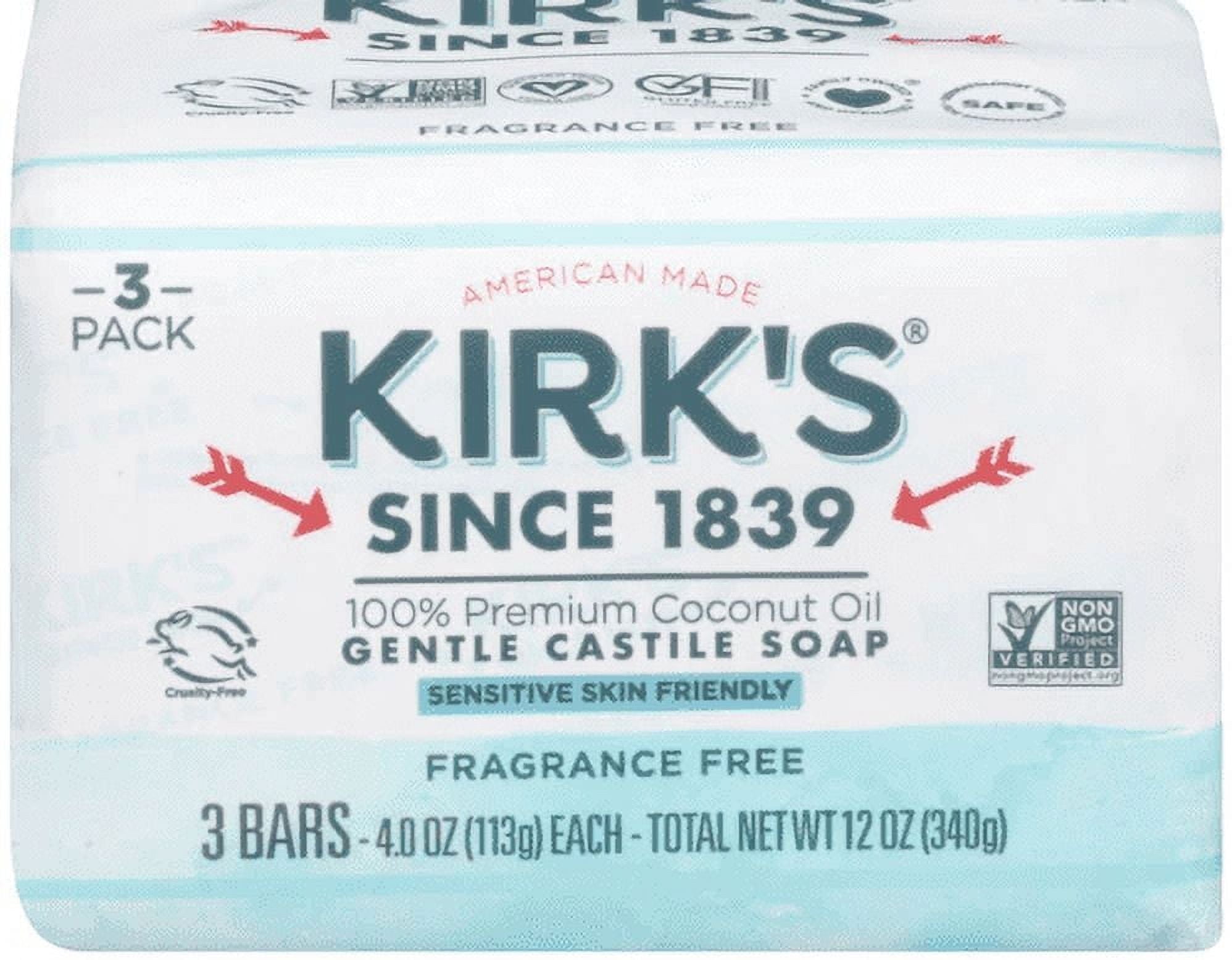 Kirk's Natural Gentle Castile Soap Fragrance Free 4 oz 3 Bars Pack of 4 ...