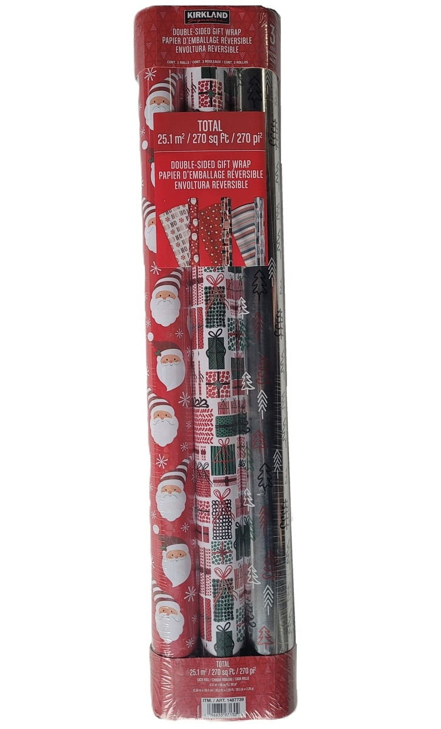 Kirkland Double-Sided Gift Wrap 3 Rolls Christmas Wrap 270 sq ft Silver ...