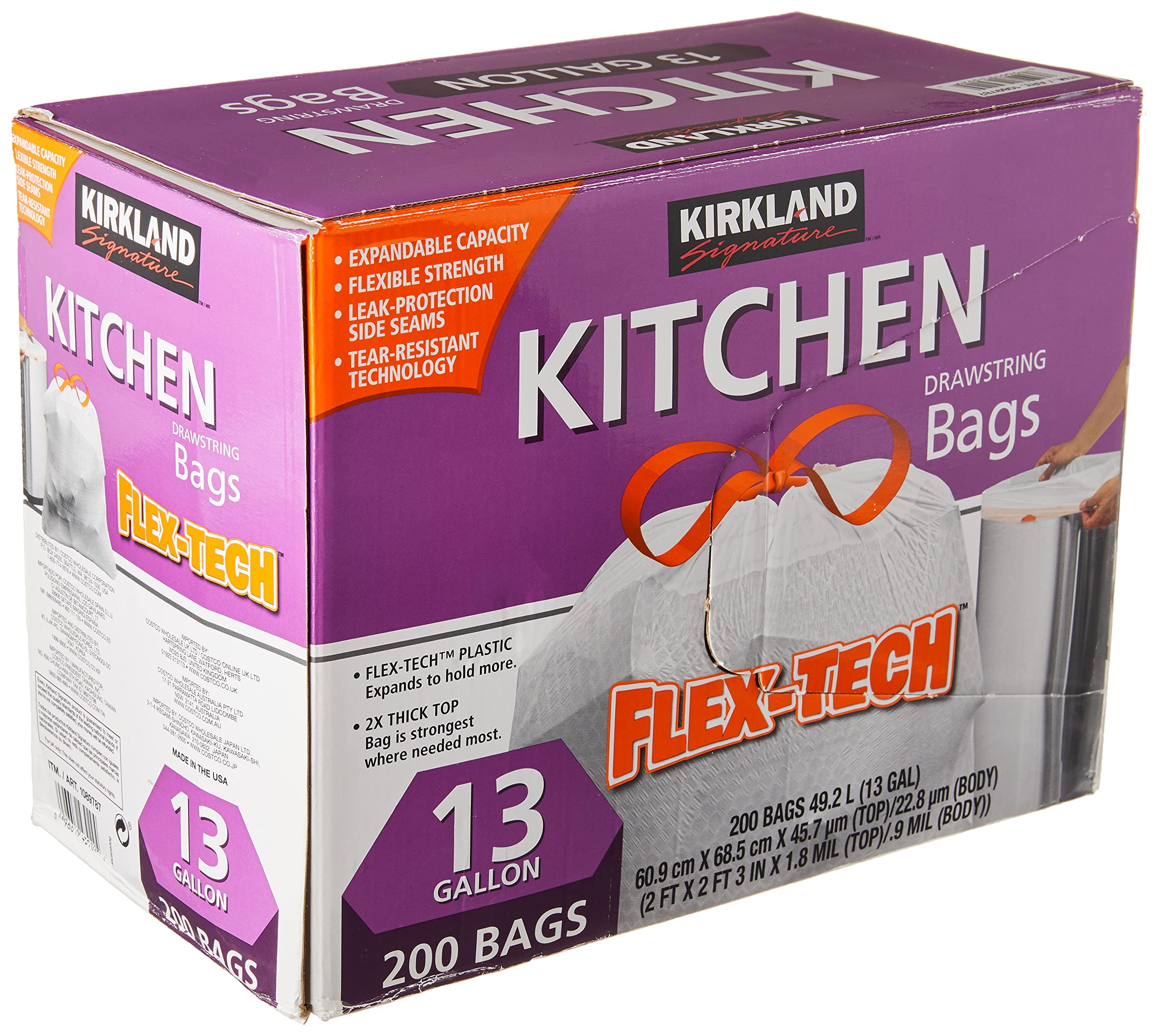 Kirkland Signature Drawstring Kitchen Trash Bags - 13 Gallon - 200 ...