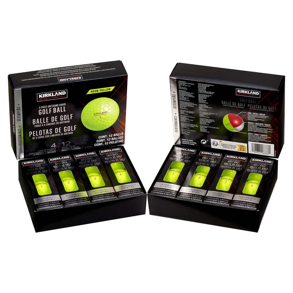 Kirkland Signature 3-Piece Urethane Cover Golf Balls, Neon Yellow (Box ...