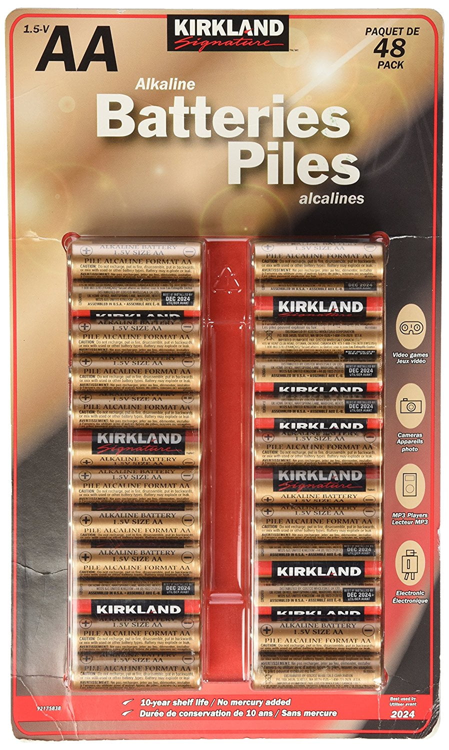 Kirkland Signature AA 1.5V Alkaline Batteries, 48 pack - Walmart.com