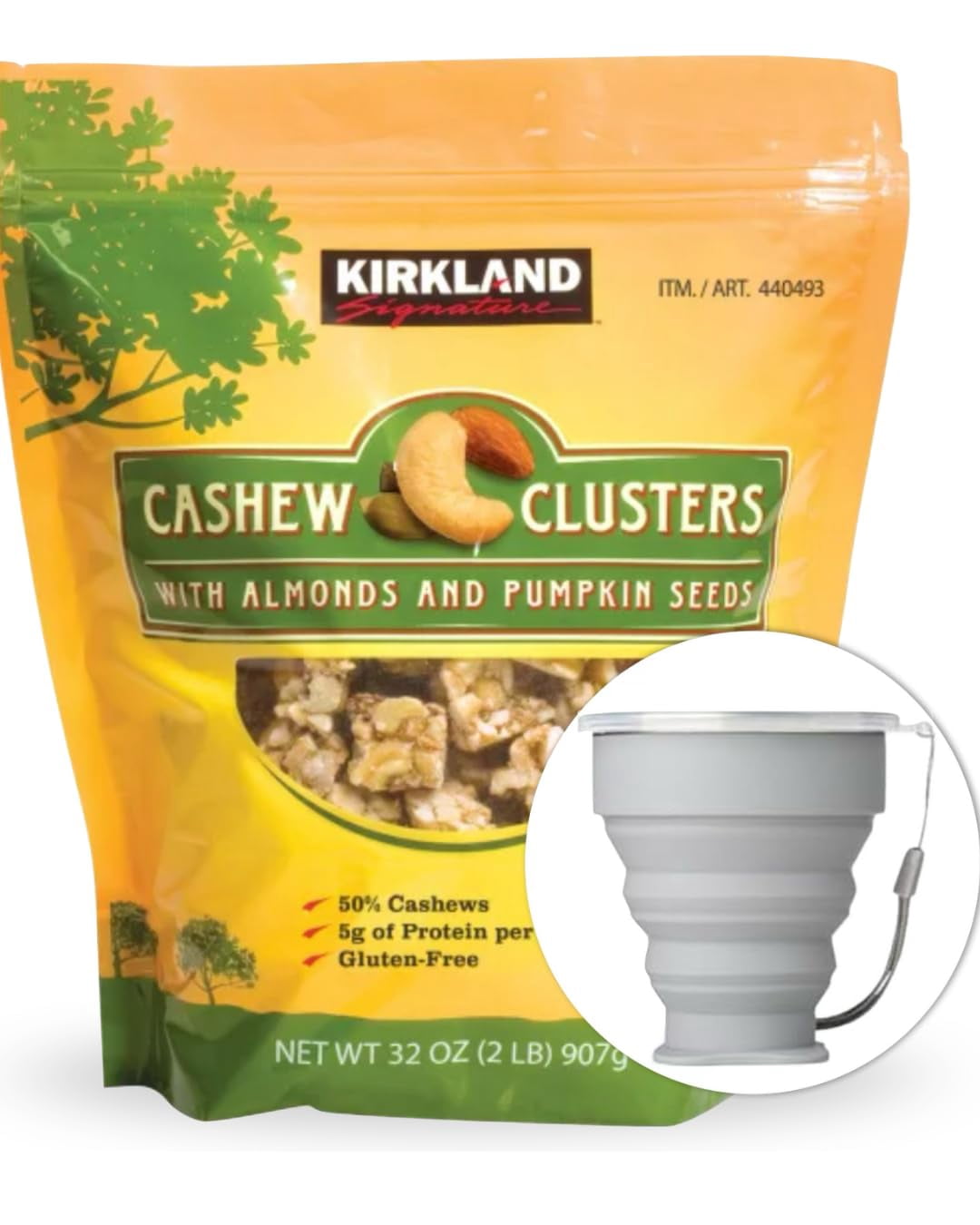 Kirkland Signature Cashew Clusters, IEF31 2 lbs Item 440493 Bundle with ...