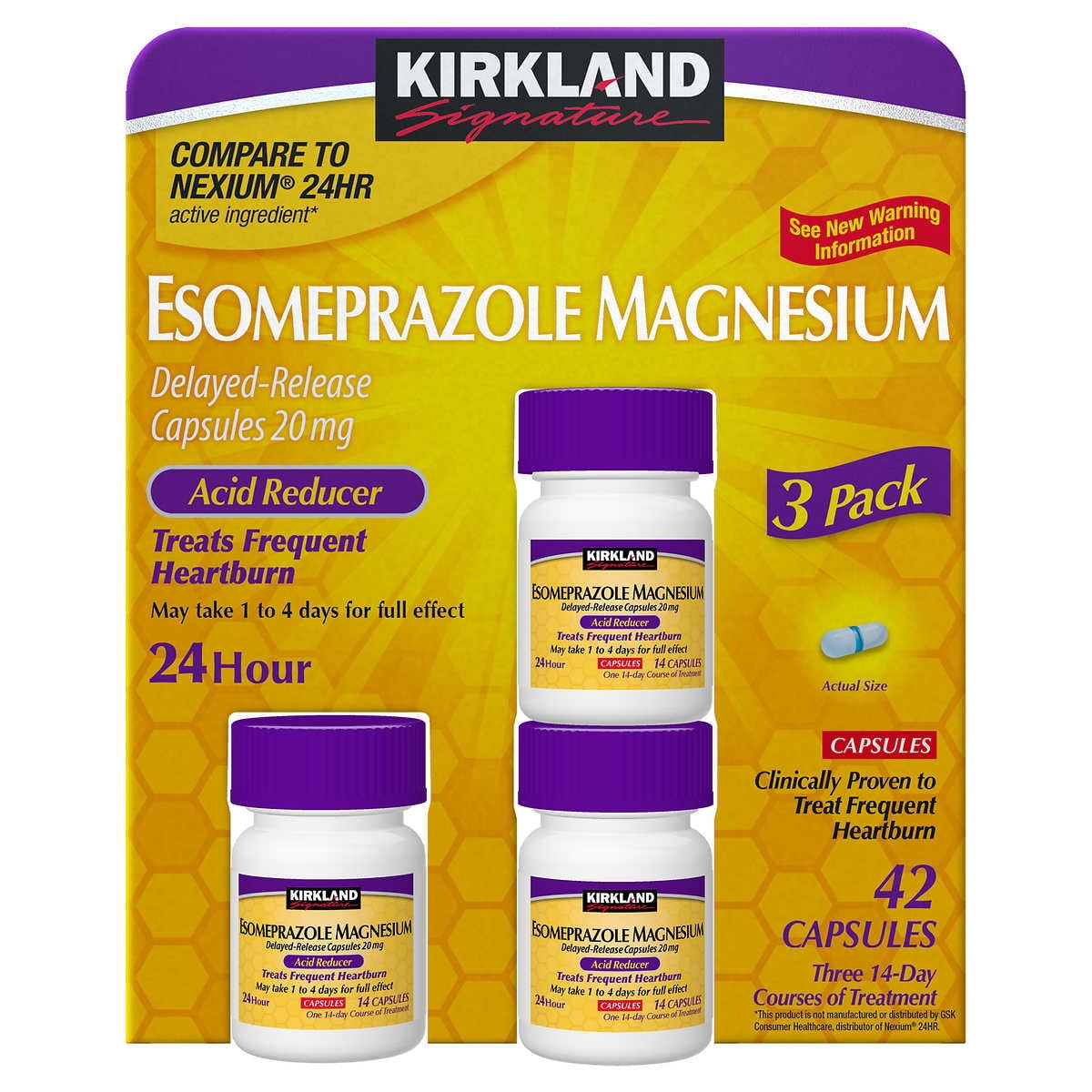 Kirkland Signature Esomeprazole 20 mg, 42 Capsules for Stomach Relief ...