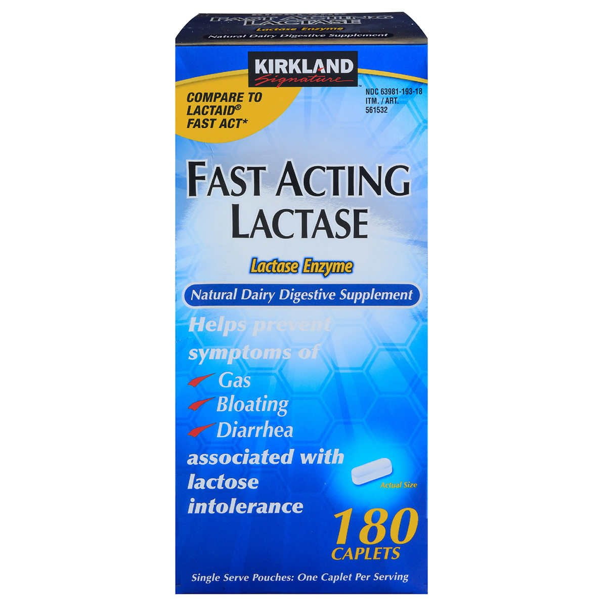 Kirkland Signature Fast Acting Lactase Supplement, 180 Caplets, Lactose ...