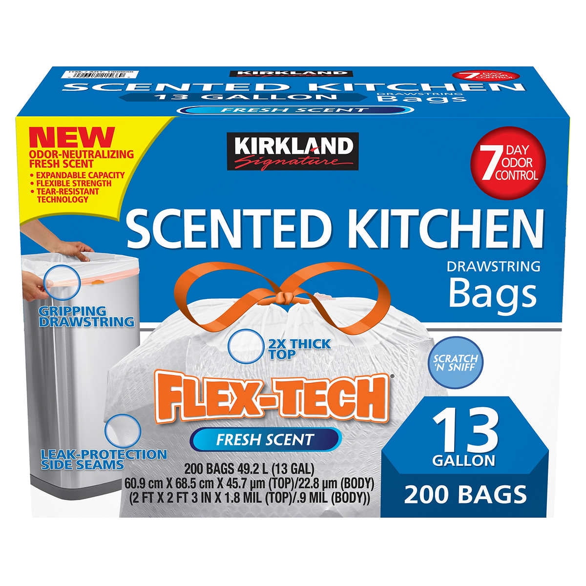 Kirkland Signature, Scented Kitchen Trash Bags, 13 Gallon, 200 ct ...