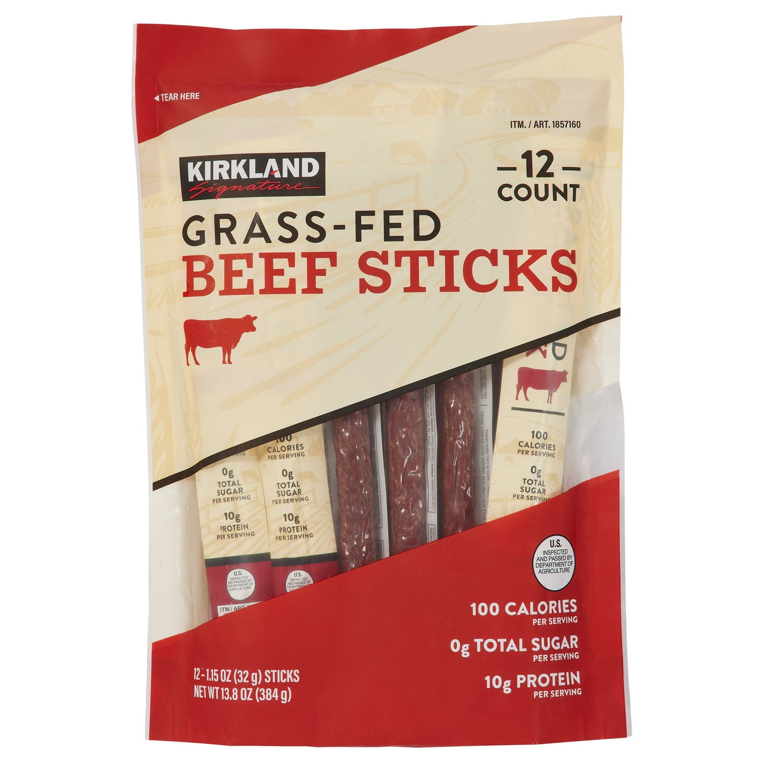 Kirkland Signature Grass-fed Beef Sticks, 1.15 Ounce (Pack of 12 ...
