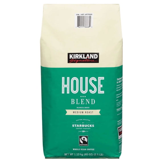 Kirkland Signature Fair Trade House Blend Coffee, Medium Roast, Whole ...