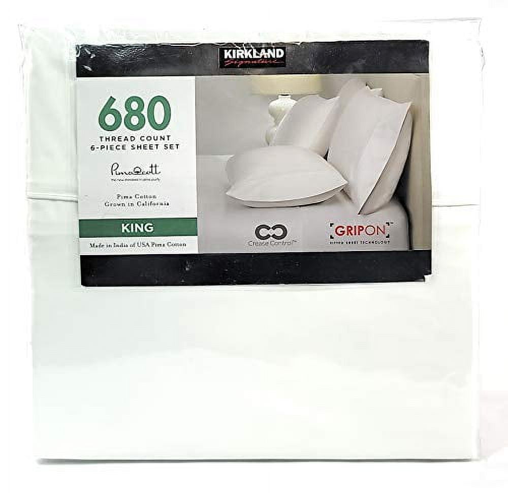 Kirkland Signature King Bright White 680 Thread Count Sheet Set 6 Piece ...