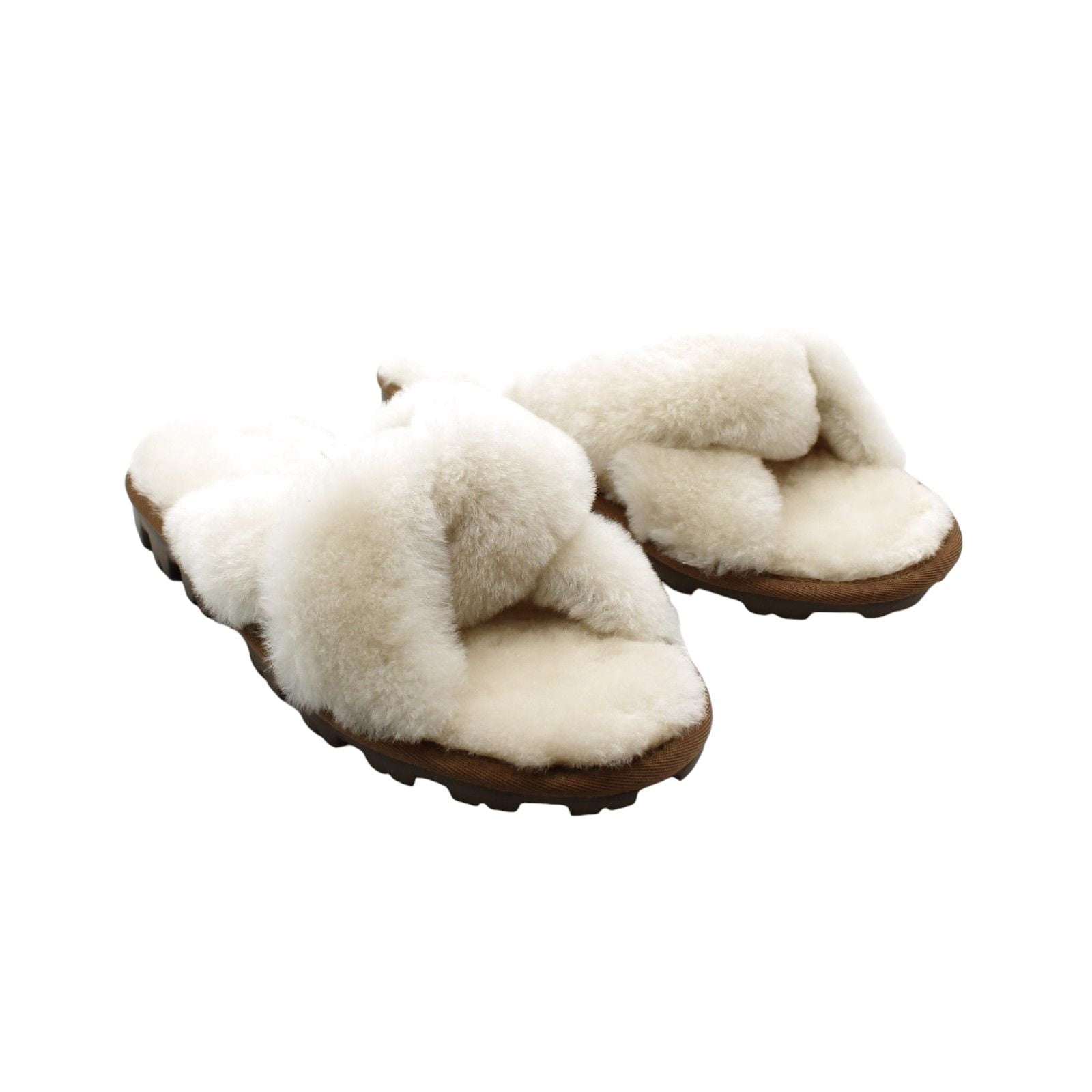 Kirkland Signature Ladies Tan Shearling Cross Slide Slippers - Walmart.com