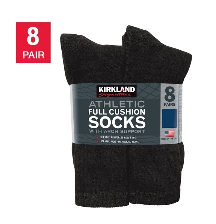 Kirkland Signature Mens Athletic Sock 8-pair, Black (men size 8-12 ...