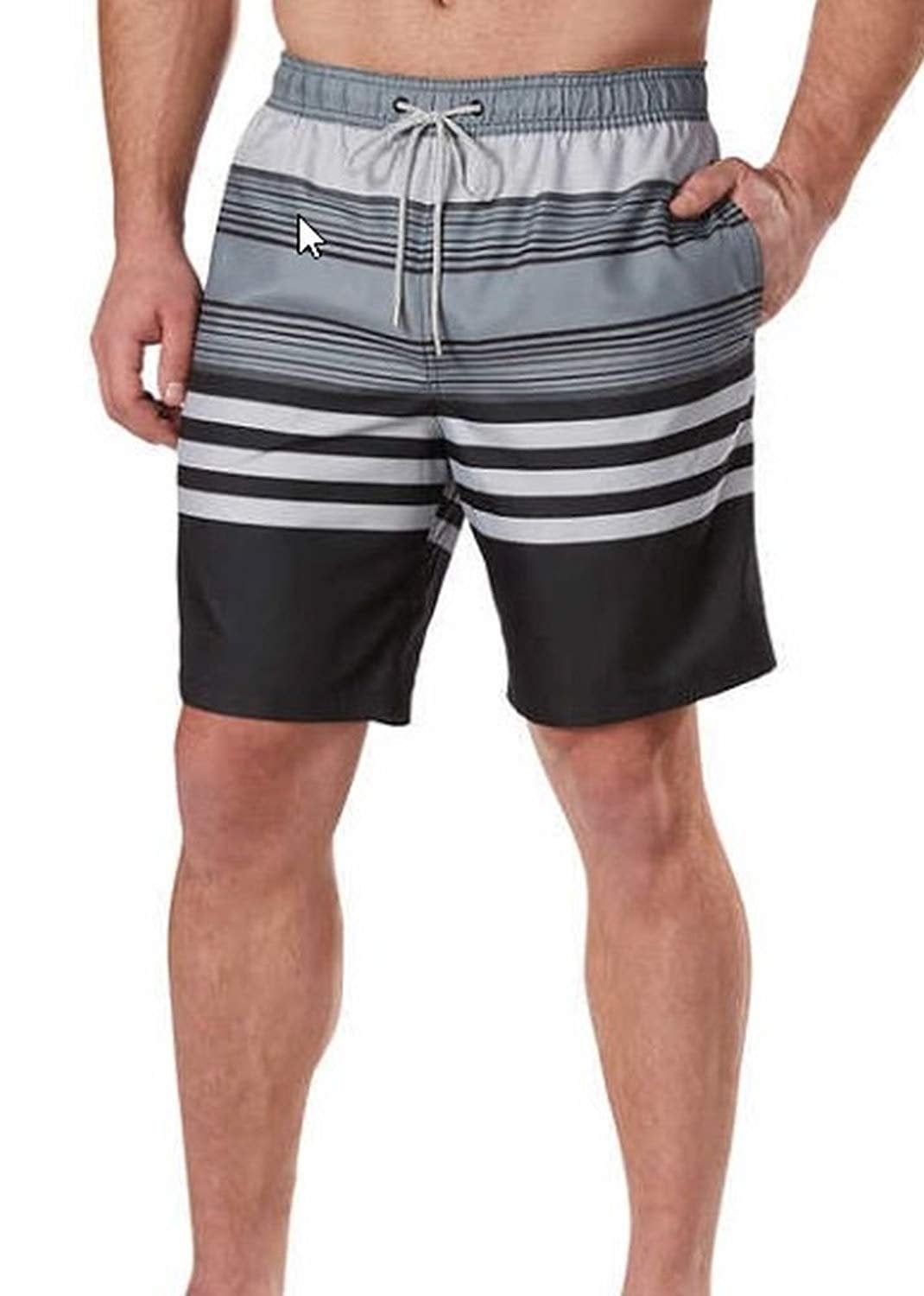Kirkland Signature Mens Swim Short Trunks XL, Black Grey Stripe ...