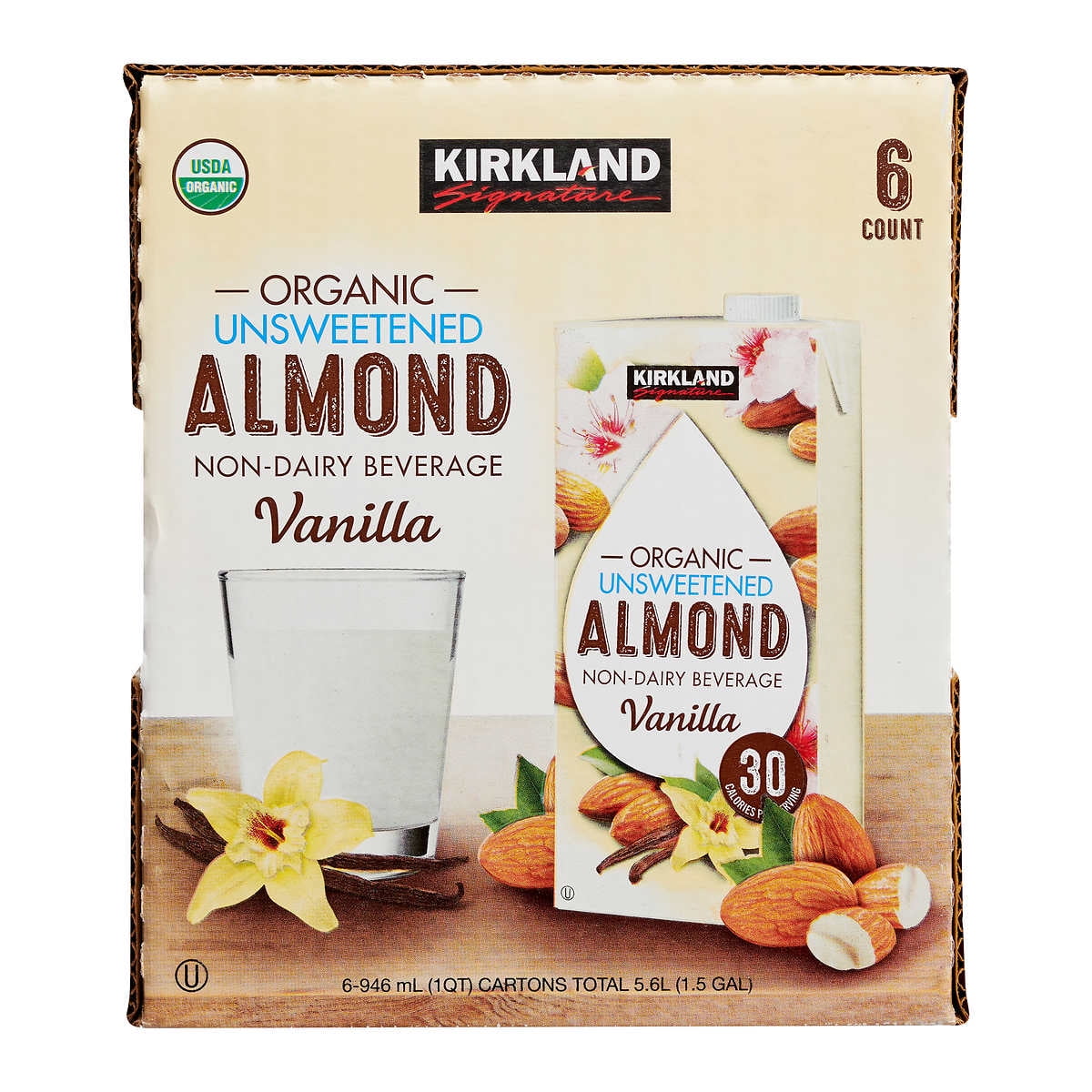 Kirkland Signature Organic Vanilla Almond Beverage, Unsweetened, Non ...