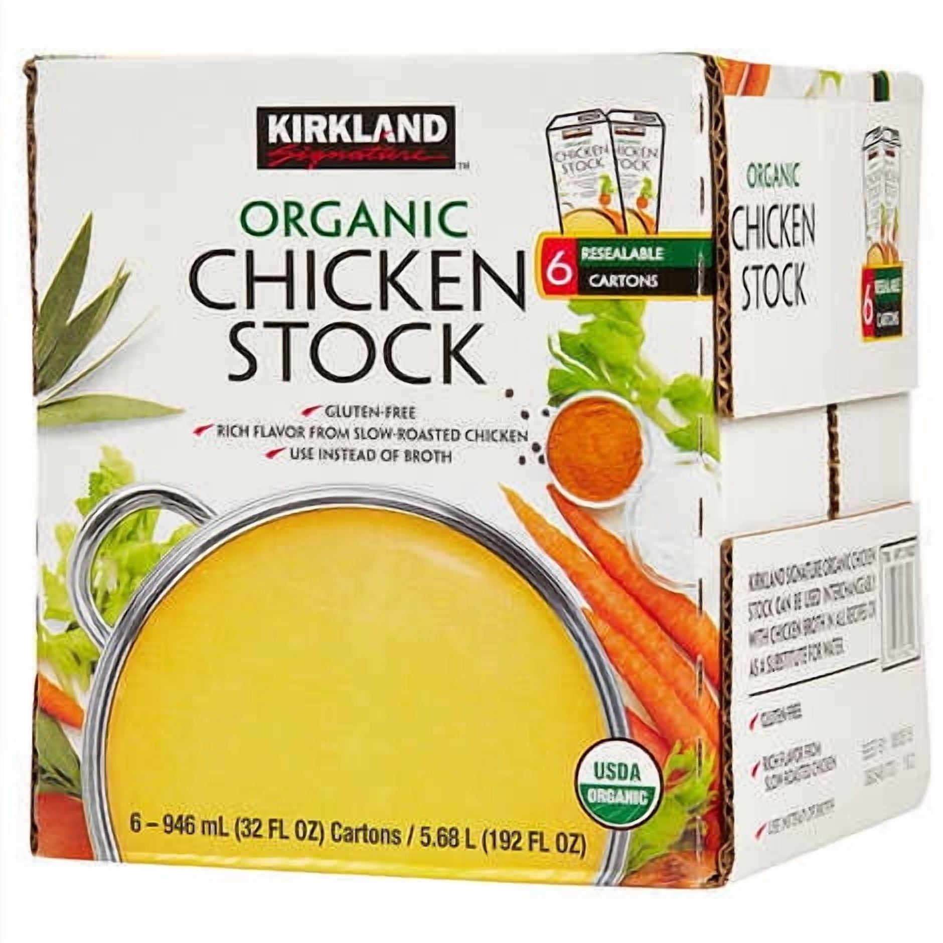 Kirkland Signature Organic Chicken Stock, 32 fl oz, 6 Count - Walmart.com