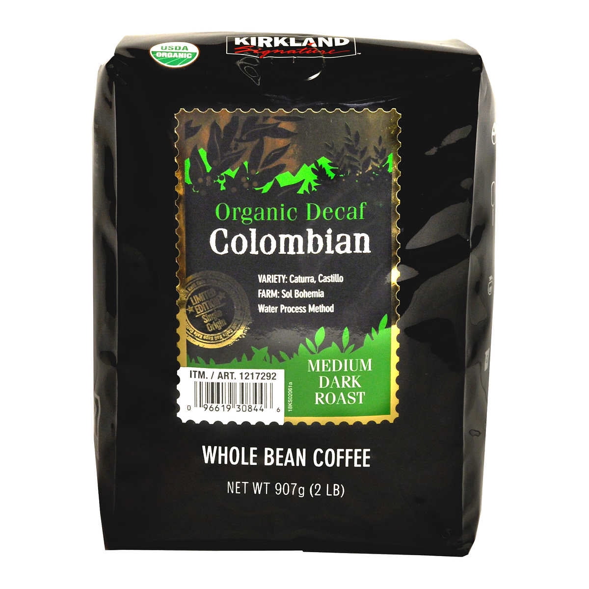 Kirkland Signature Organic Colombian Decaf Whole Bean Coffee, 2lbs ...