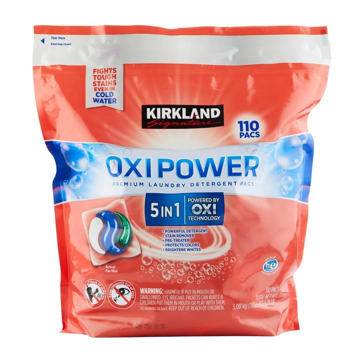 KIRKLAND Oxi Power Laundry Detergent Pacs, 110 Count, Stain Remover, HE ...