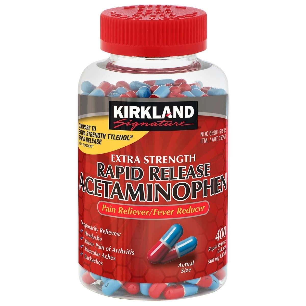 Kirkland Signature Rapid Release Acetaminophen 500 mg. 400 Gelcaps HSA ...
